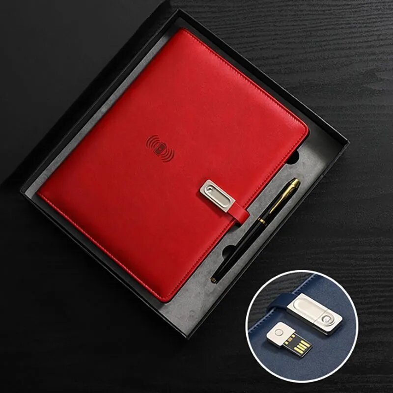 Ежедневник Power Notebook+ Красный из искусственной кожи для мужчин и женщин с USB флешкой и держателем для ручки