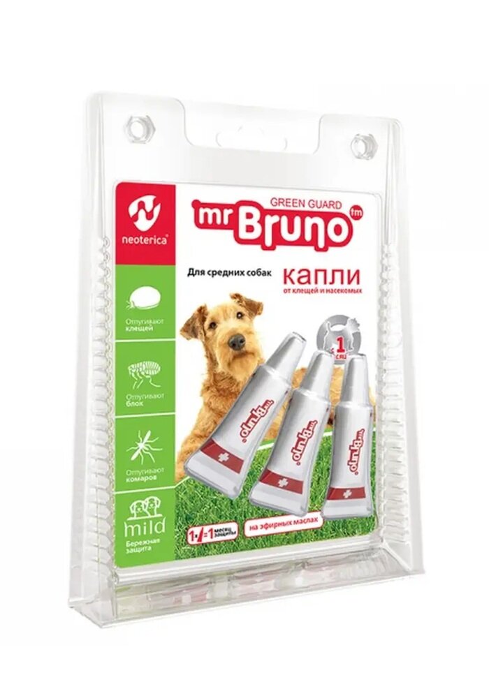 Мр. Бруно (Mr.Bruno) Капли от клещей и насекомых для средних собак (3тубы по 2,5мл) (MB05-00930)