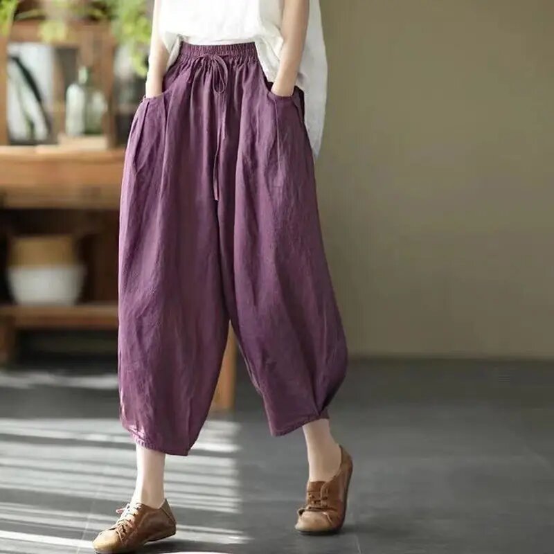 Женские льняные шаровары бордовые, Taro Purple Linen