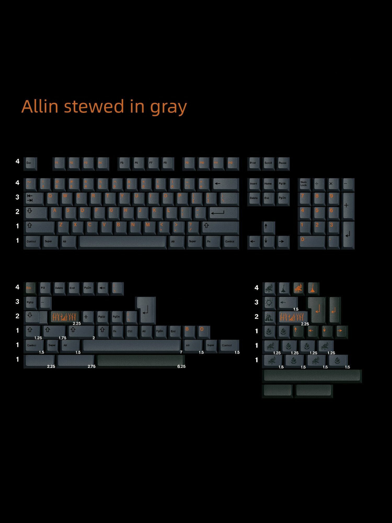 Комплект полноразмерных PBT-кейкапов GMK Ash с пятисторонней сублимационной печатью, включает 7U, совместим с ALICE ВСЕ