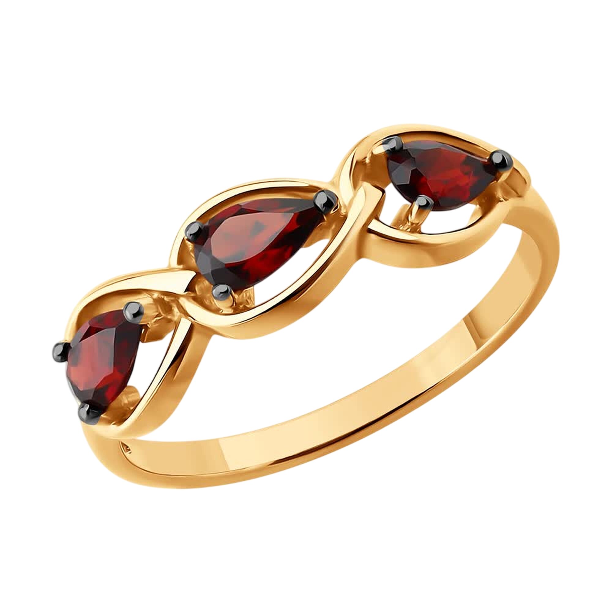 Кольцо, серебро, 925 проба, золочение, гранат