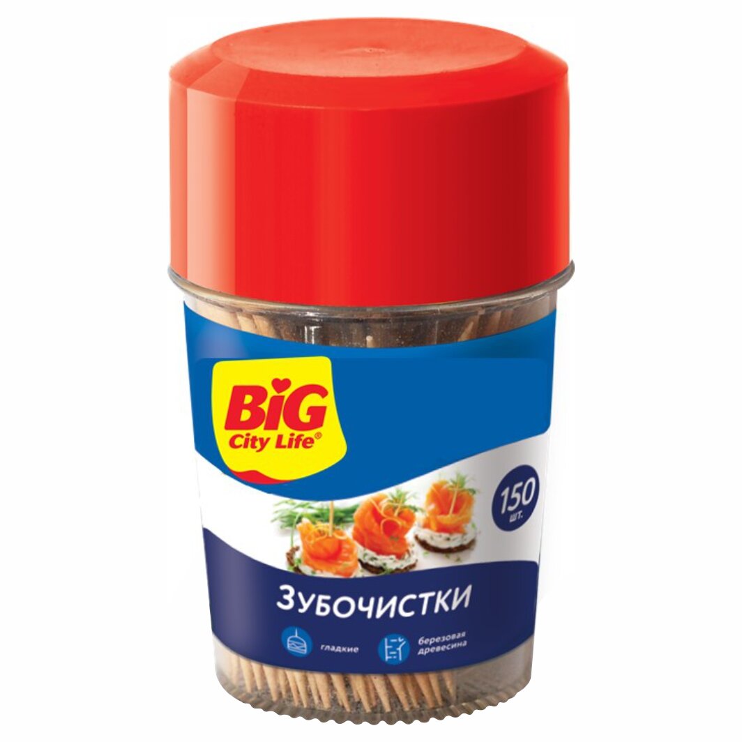 Зубочистки деревянные, гладкие Big City Life в банке 150шт