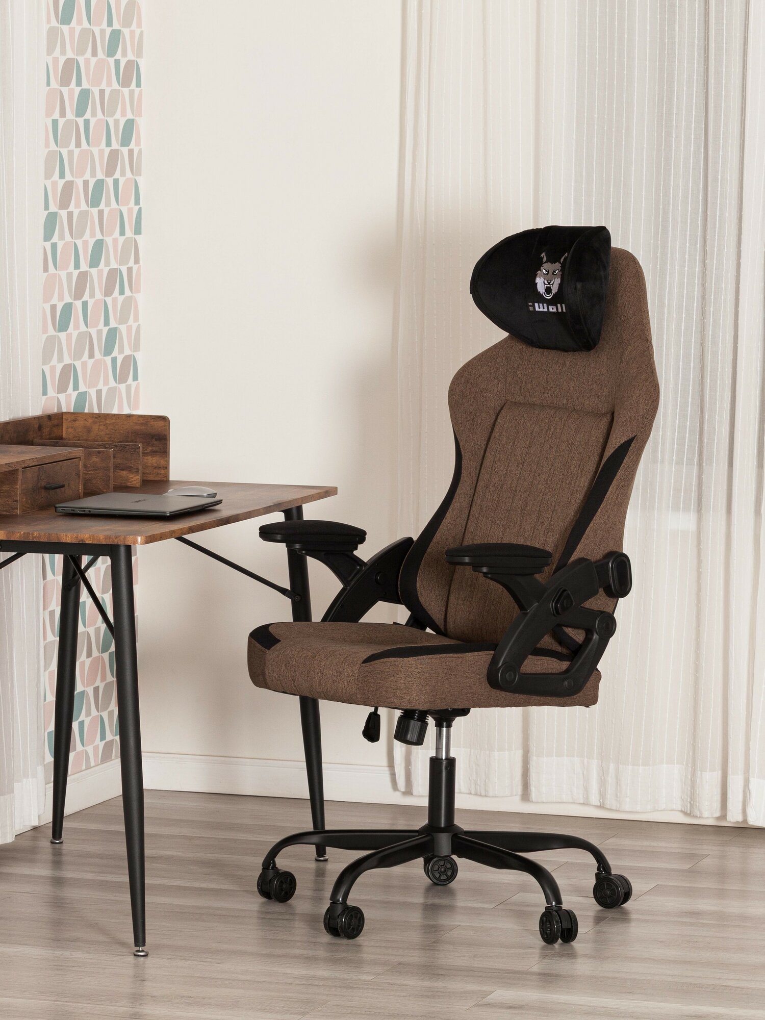Кресло компьютерное игровое TetChair, ткань, черный/коричневый