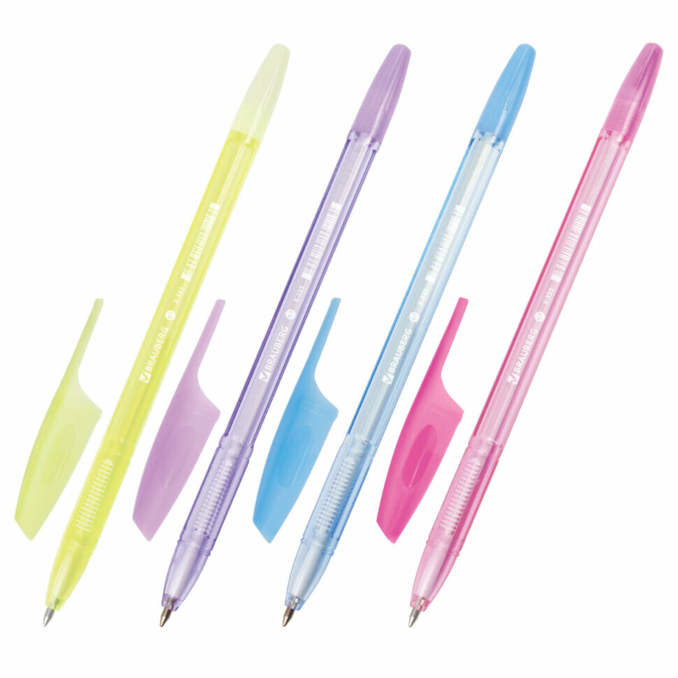 Ручка шариковая BRAUBERG "X-333" PASTEL, синяя, корпус тонированованный ассорти, узел 0,7 мм, линия письма 0,35 мм, 142830, 100 штук, 142830