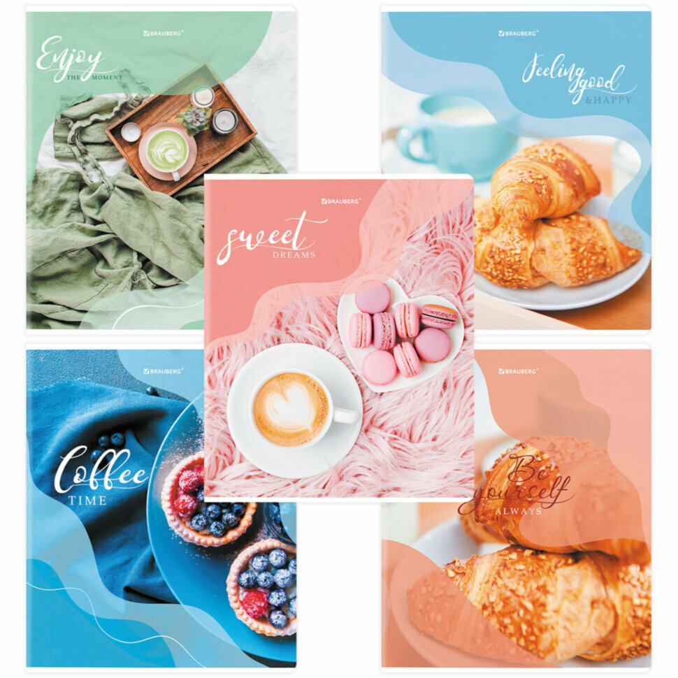 Тетрадь А5, 48 л, BRAUBERG, скоба, клетка, матовая ламинация, выборочный лак, "Sweets" (микс в спайке), 404373, 404373