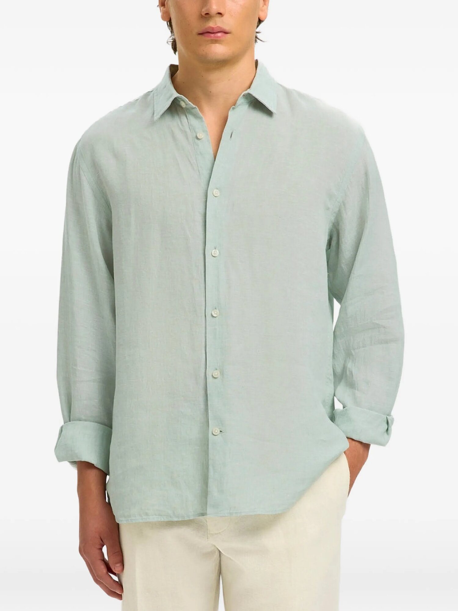 Рубашка SELECTED Linen shirt, размер M, green — фото 1