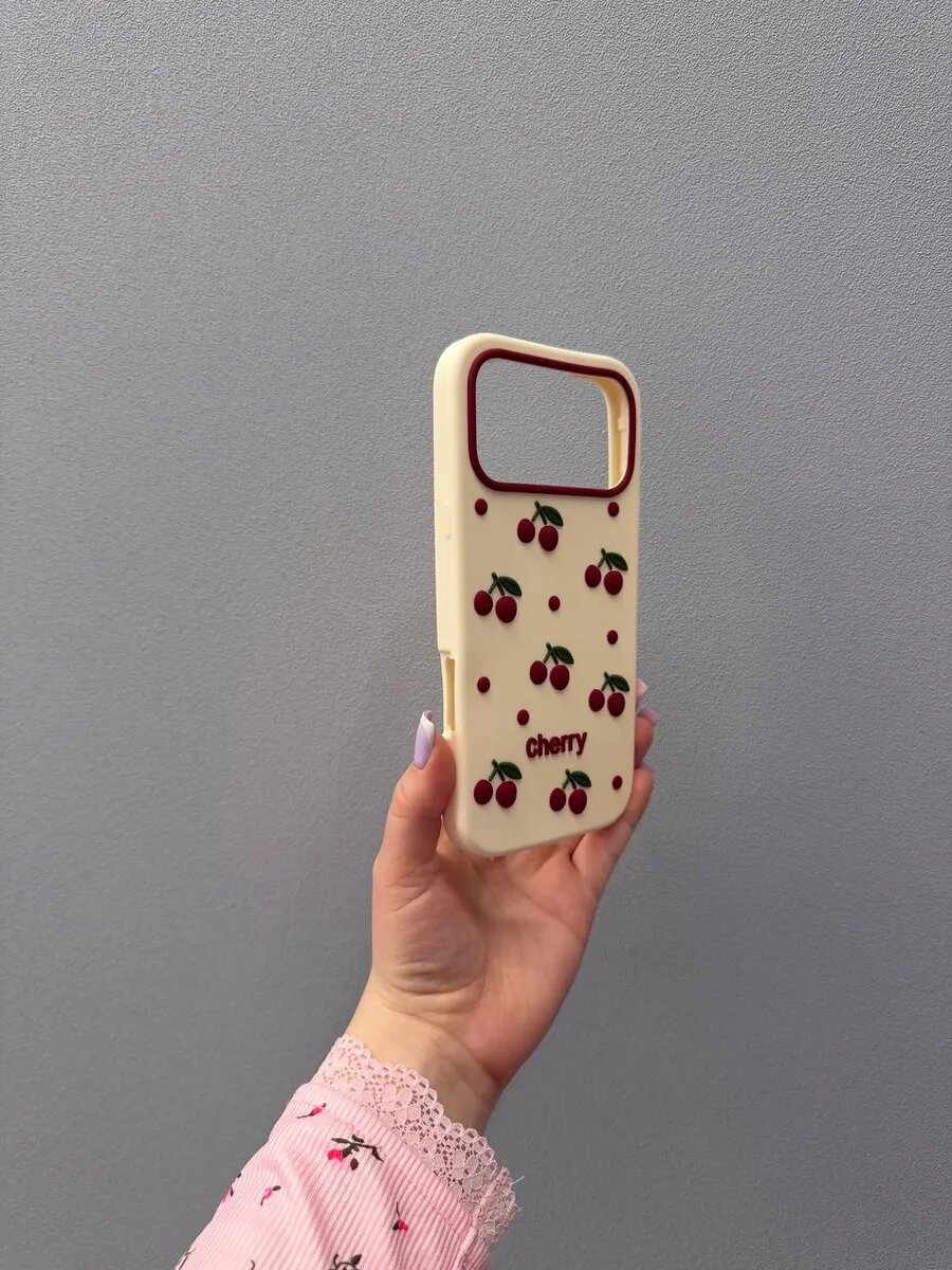 Чехол на Iphone 17 Pro , цвет бежевый , с добавлением фигурок . — фото 1