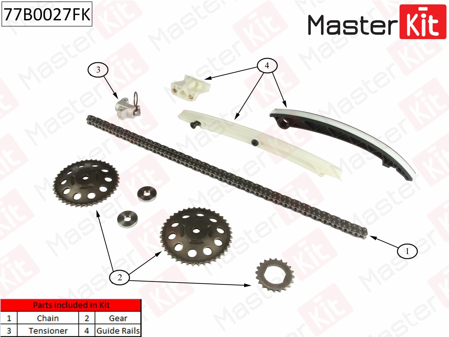 Комплект цепи ГРМ OPEL Astra 1.0i1.4i Z10XE X12XE MASTERKIT 77B0027FK