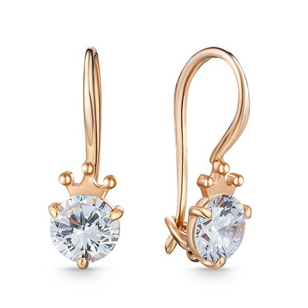 Серьги, красное золото, 585 проба, фианит