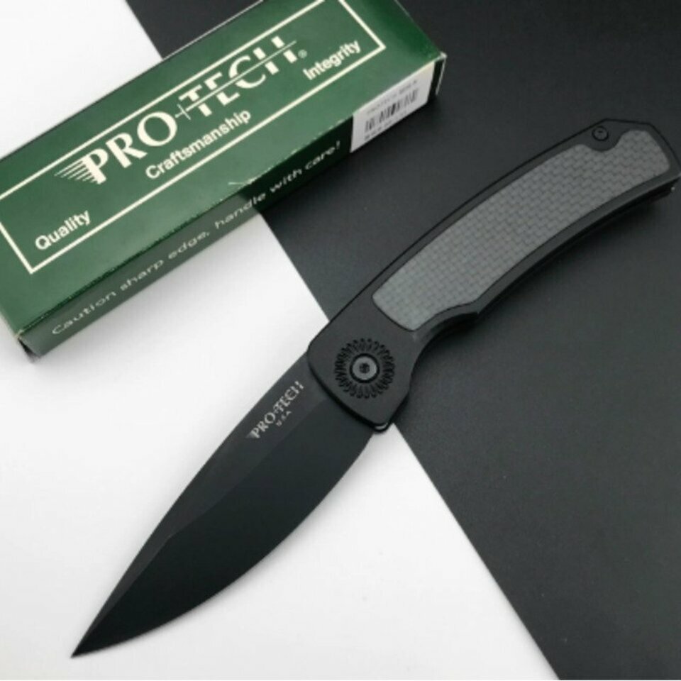 Автоматический складной нож Pro-Tech Whiskers PR4-241 Magic Bolster Release 3,1 " 154 см с простым лезвием и серыми алюминиевыми ручками Карманный нож