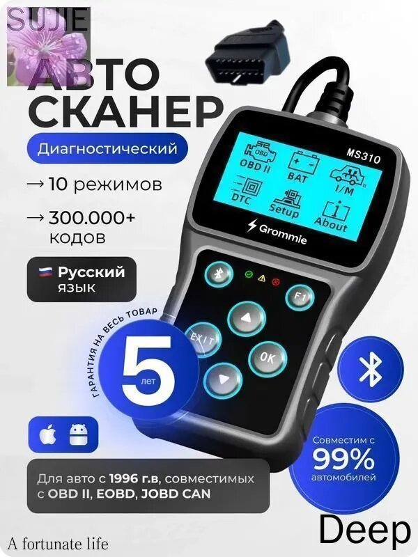 Grommie Сканер для диагностики автомобилей OBD2, ОБД2 сканер, автосканер