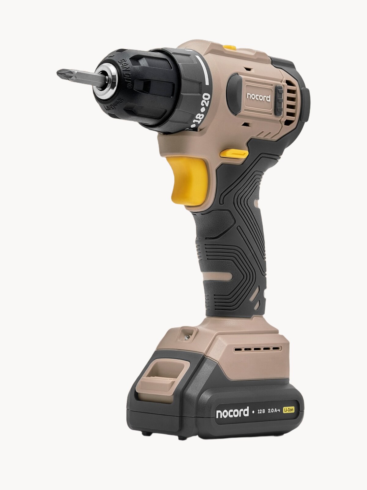 Аккумуляторная бесщеточная дрель-шуруповерт Nocord, 12В, 2х2 А·ч Li-Ion, в кейсе, NBD-12.2.20. A