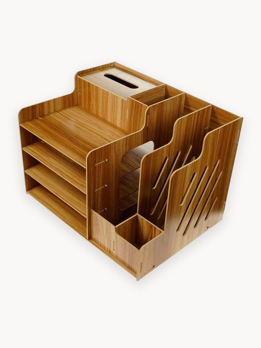 Большая настольная деревянная подставка органайзер для тетрадей, для учебников, для карандашей, для папок, для мелочей