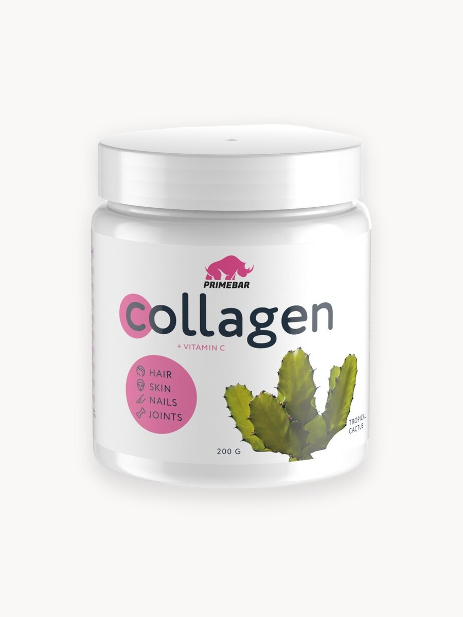 Коллаген PRIMEBAR, для здоровья ногтей, кожи и суставов, вкус кактуса, банка, 200г