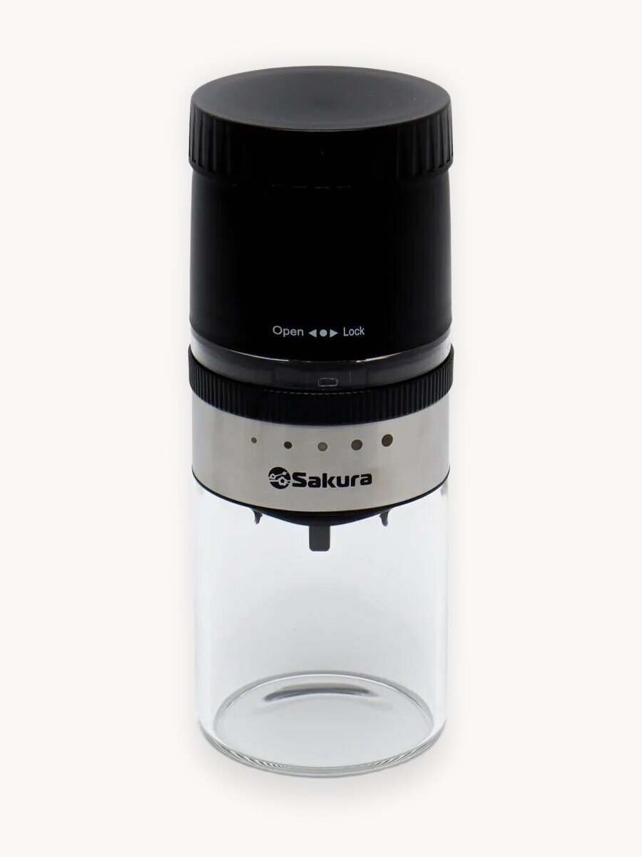 Кофемолка Sakura "SA-6164", керамические жернова, съемная ручка, серебристая черная (OL)