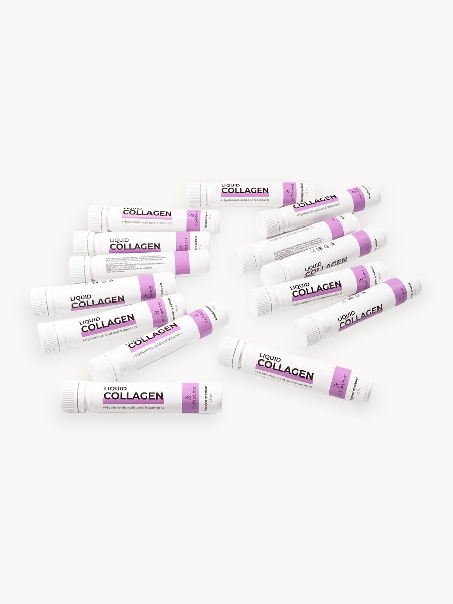 Коллаген говяжий жидкий в шотах Dr. Zubareva | Зубарева с витамином С, со вкусом малины, 14 штук