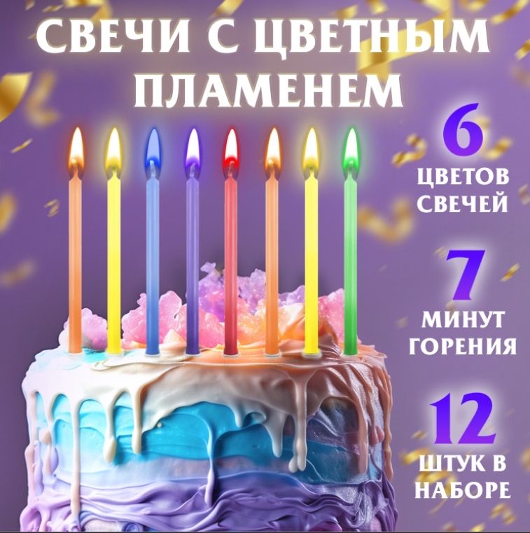 Свечи с цветным пламенем 12 шт. / Свечи для торта /