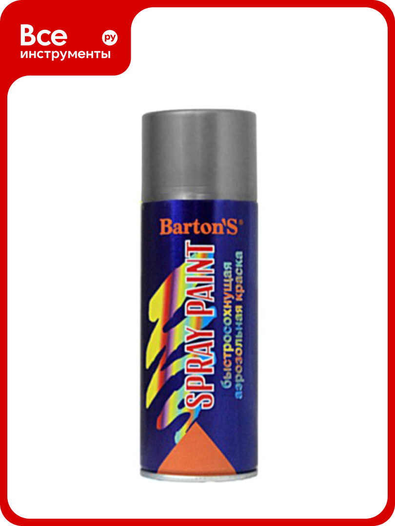 Алкидная аэрозольная, BARTON'S, краска BARTON'S Spray Paint серая глянец RAL7040, 520 мл BR160, 520мл