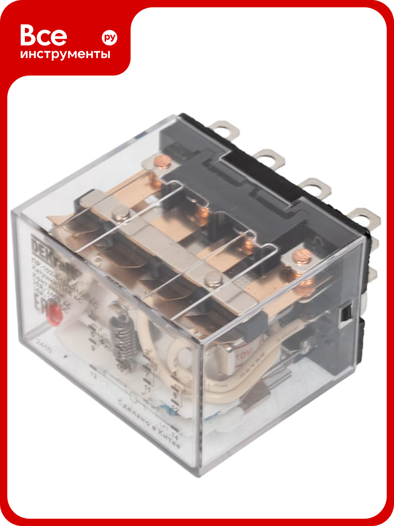 Промежуточное реле DEKraft пр-102 4 контакта, с led индикацией, 10а, 110в ac 23948DEK, товара