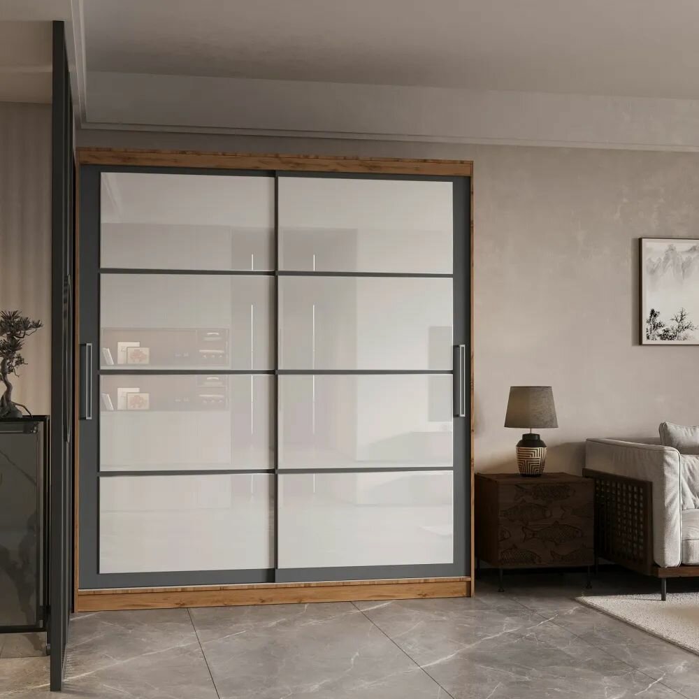 Шкаф-купе Гранд 1 2.0м Лакобель 2шт Дуб вотан/Графит