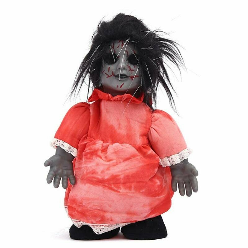 Страшная электрическая ходячая кукла-призрак для Хэллоуина с жуткими звуками и светящимися элементами, красная