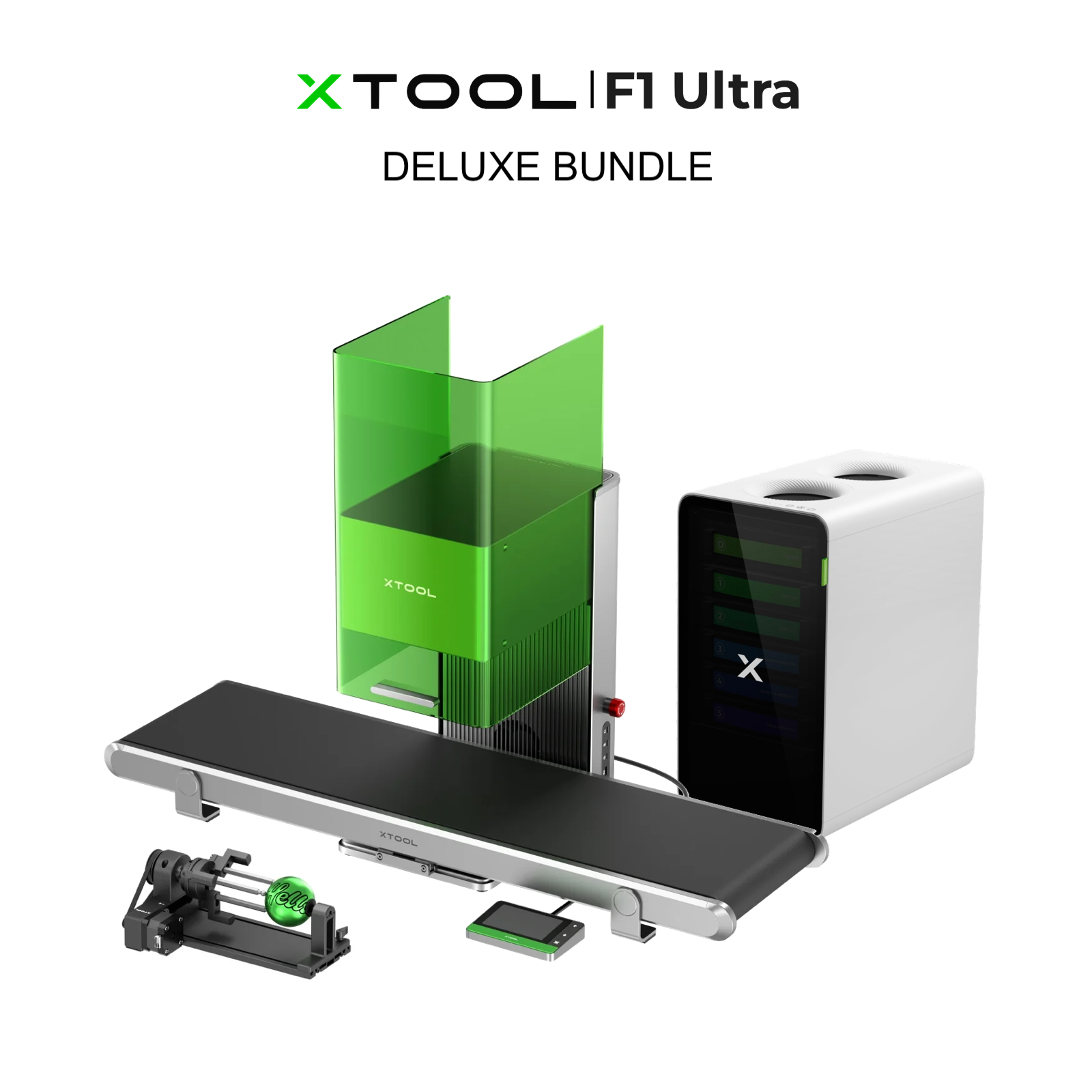 Станок для лазерной гравировки/резки и маркировки хТооl F1 Ultra 20W Deluxe Bundle (Очиститель воздуха + Конвейер + Поворотный ротор RA2 Pro)
