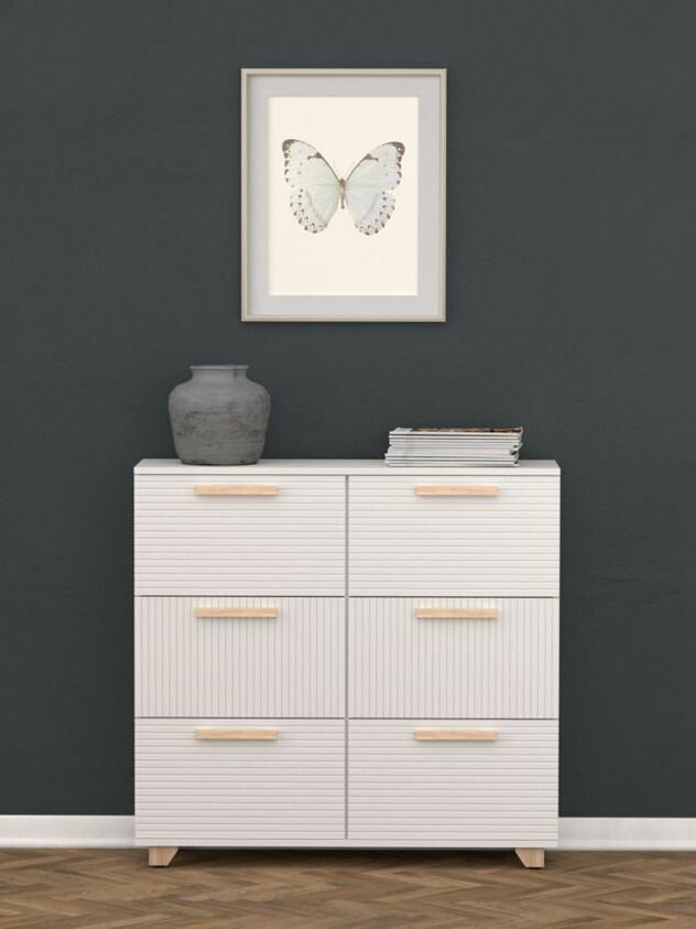 Обувница для прихожей Копенгаген 6 ящиков Белый / Белый матовый (12 Стульев)