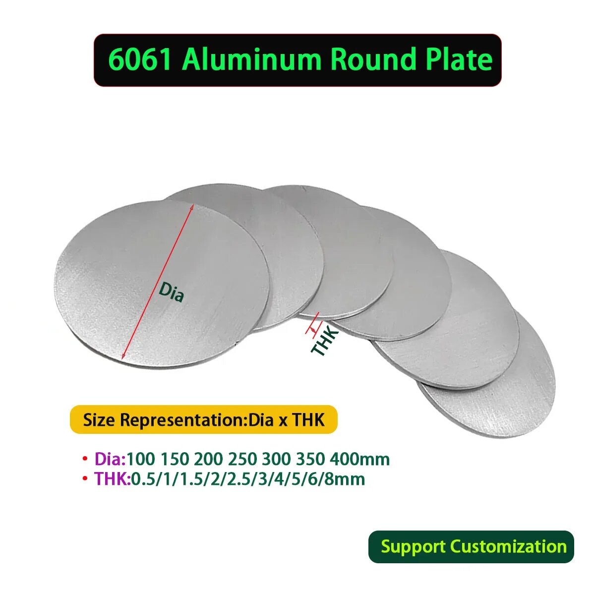 Круглые алюминиевые пластины из сплава 6061 для дома Thickness 5mm, Diameter 100mm 1pc