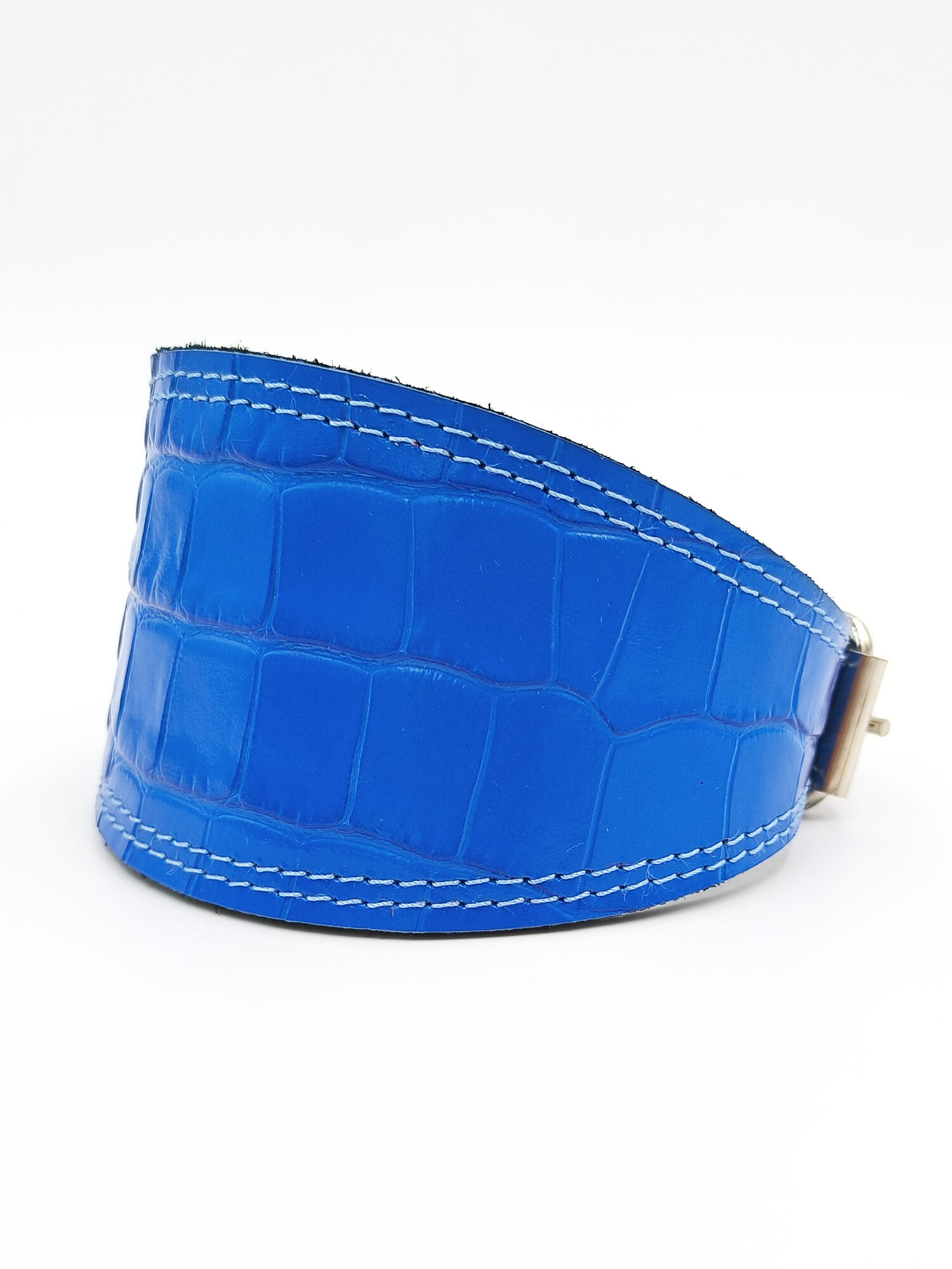 Ошейник-селедка лазурный крокодил для собак из натуральной кожи. Обхват шеи 28-32 см, ширина 6,5 см