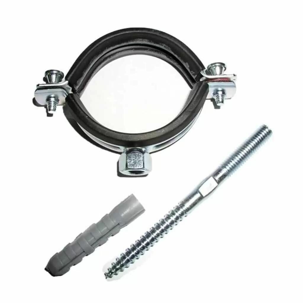 Хомут для крепления трубы MasterProf 2 дюйма, 59-63 мм, сталь, цинк, с резиновым уплотнителем, M8, с шурупом и дюбелем