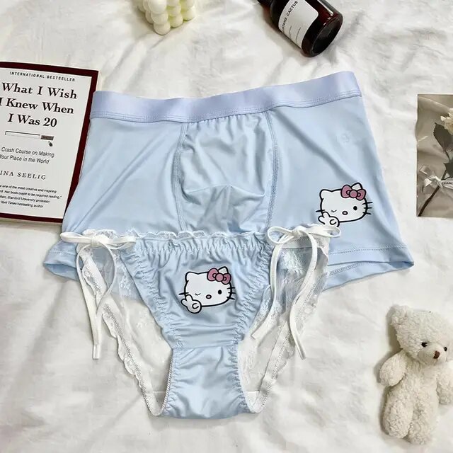 Синие шелковые трусы Hello Kitty Ice Silk с регулируемой талией, симпатичные женские трусы-боксеры для мужчин, гладкие, дышащие, новые