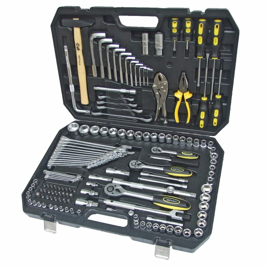 Набор инструментов для автомобиля и дома в чемодане 142 предмета 1/4",3/8",1/2", 142 шт арт ER80142 эврика