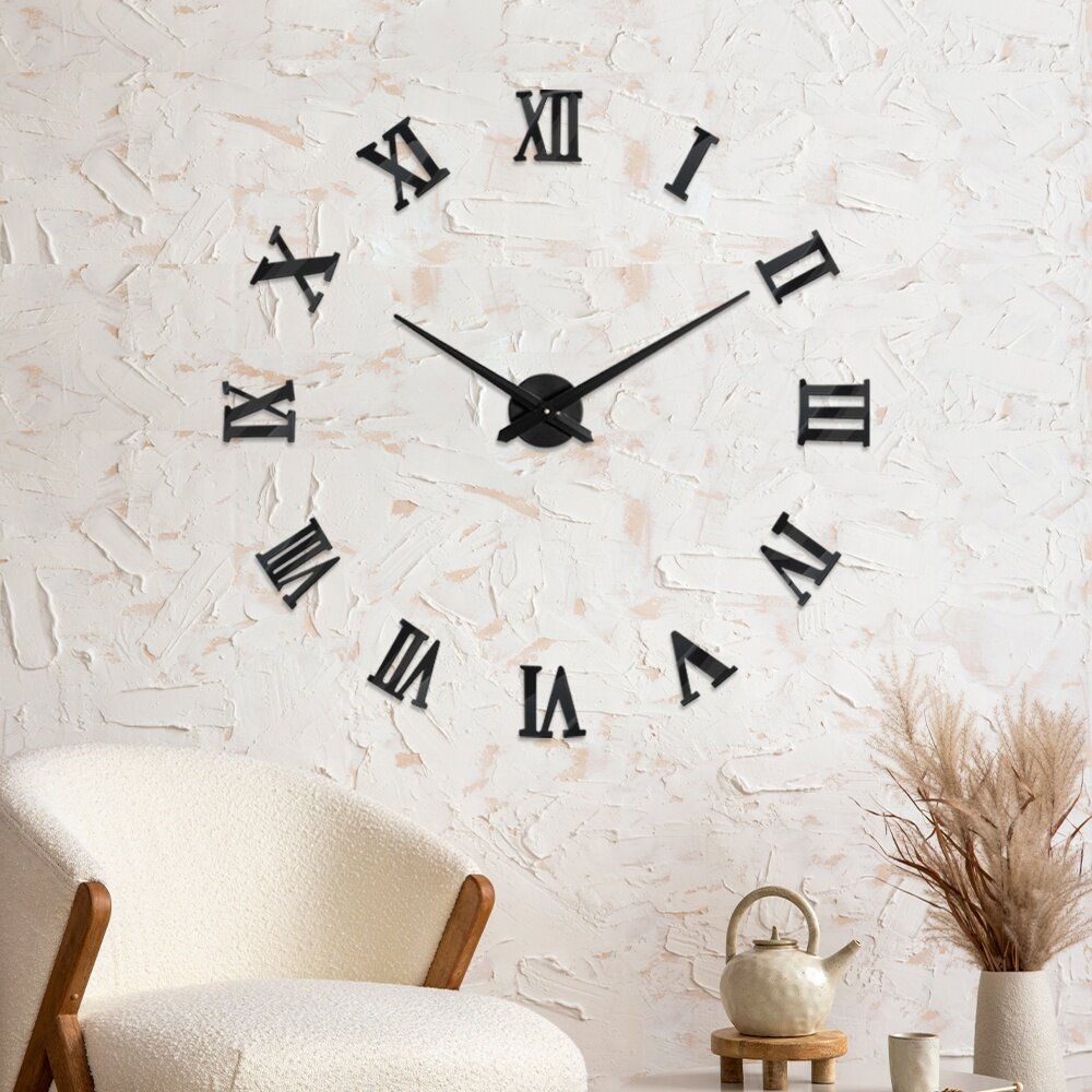 Настенные модульные часы Рубин 3D, круглые, пластик, кварцевые, римские цифры, D 60-120см, черные