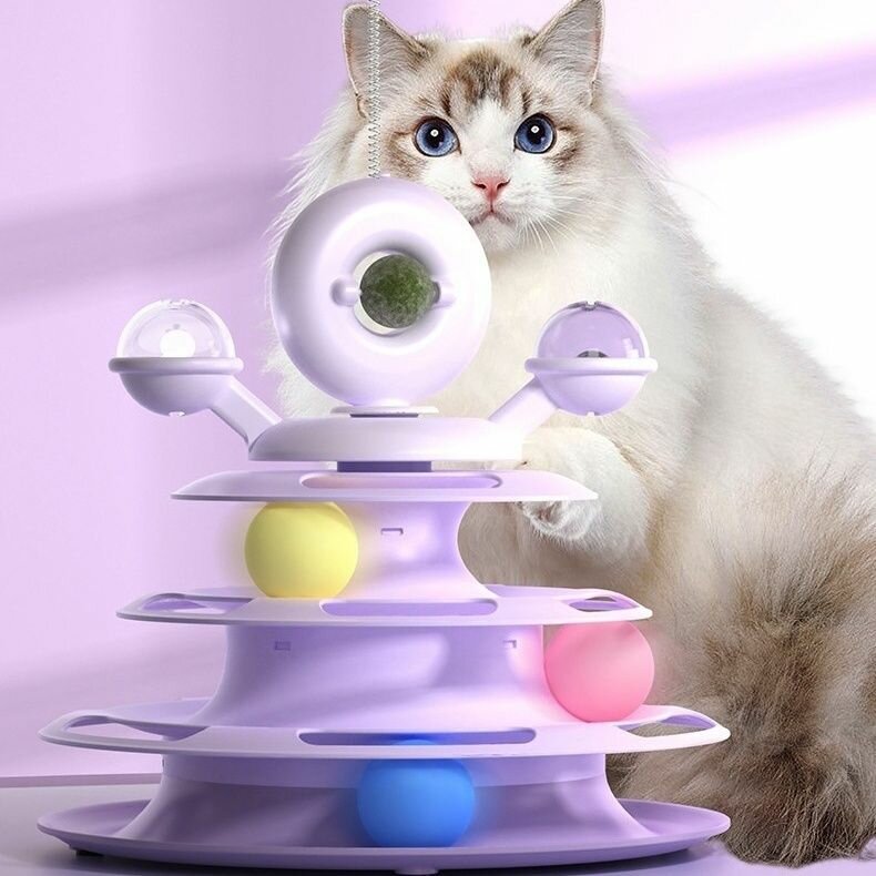 Игрушка для кошек развивающая игровая пирамидка с шариками трек с дразнилкой
