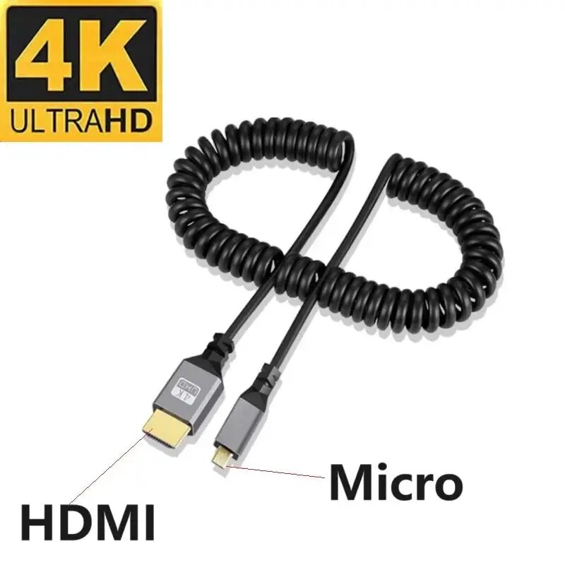 AXONUS Пружинный HDMI кабель папа-папа 4K 2.4 м Micro HDMI-Straight