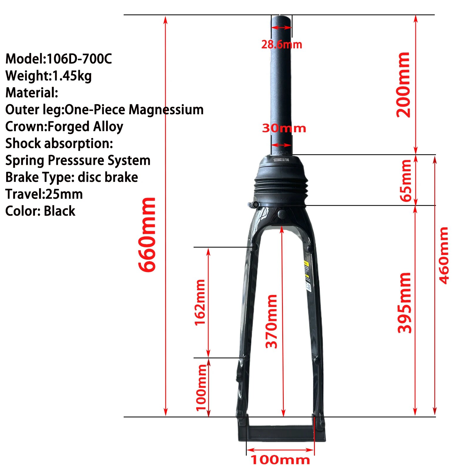 ZOOM MTB вело вилка 20 дюймов черная 106D-700C