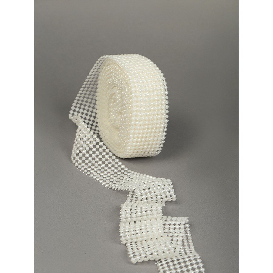 Лента с имитацией жемчуга TBYS13 шир.4 см цв. молочный, уп.9,14м