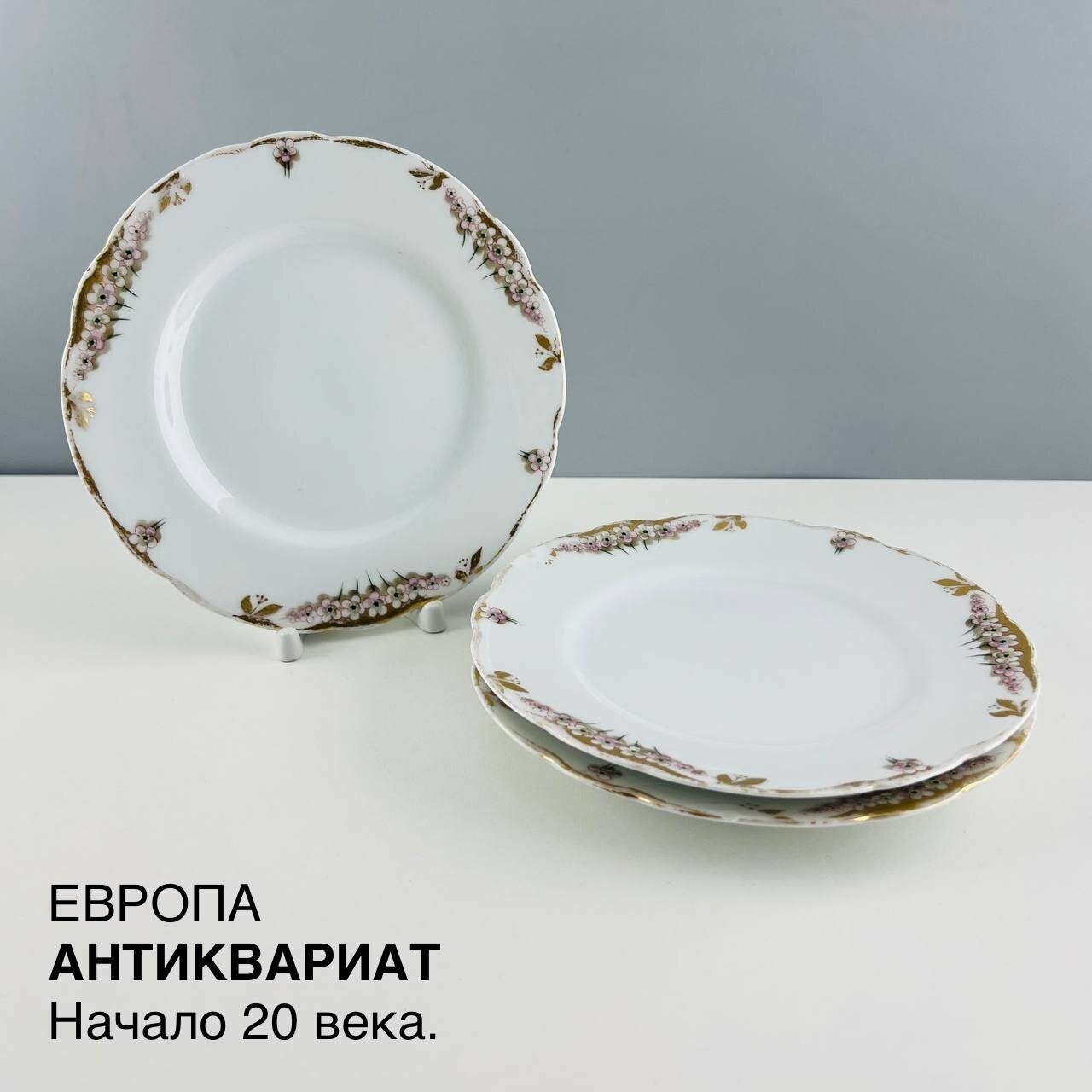 Старинная тарелка "Цветочная феерия 1". Набор 3 шт. Фарфор. Европа, начало 20 века.