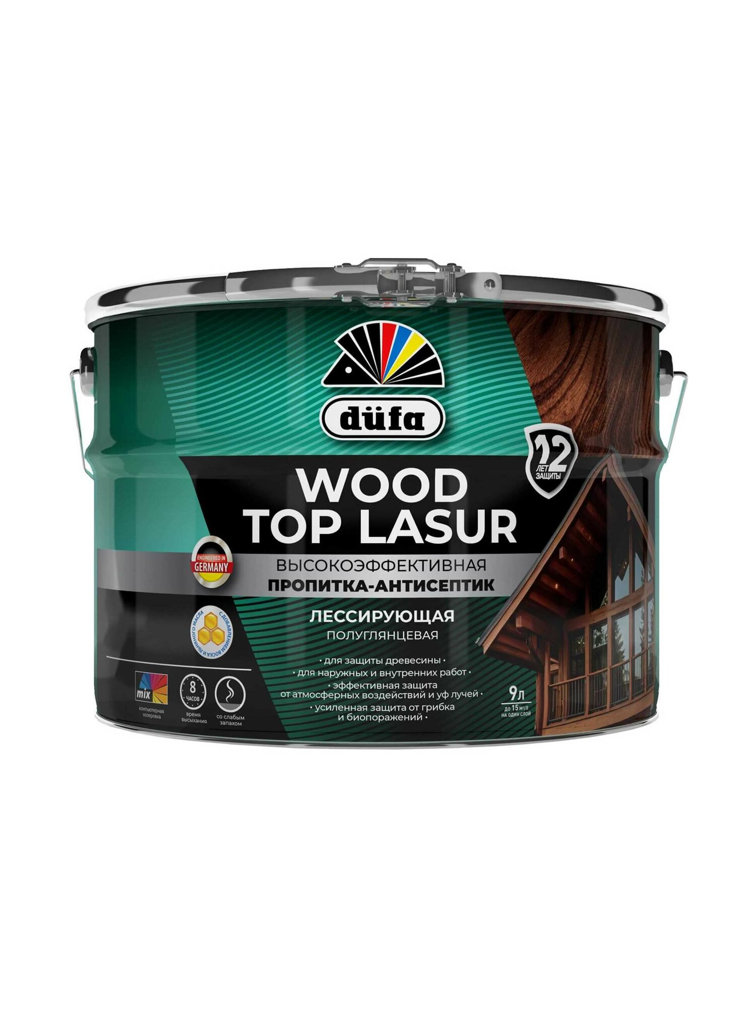 Пропитка-антисептик по дереву Dufa Wood Top Lasur (9л) 17 тик