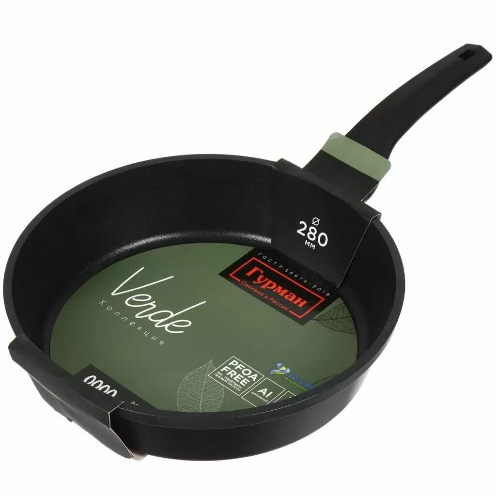 Сковорода Гурман "Verde", литой алюминий, 28 см, антипригарная, индукция, черная