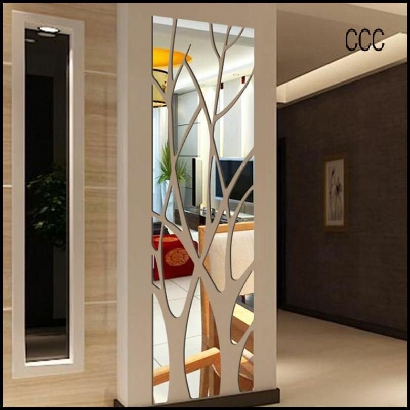 Наклейки для внутренней отделки стен, зеркальное дерево акриловая наклейка на стену, серебро