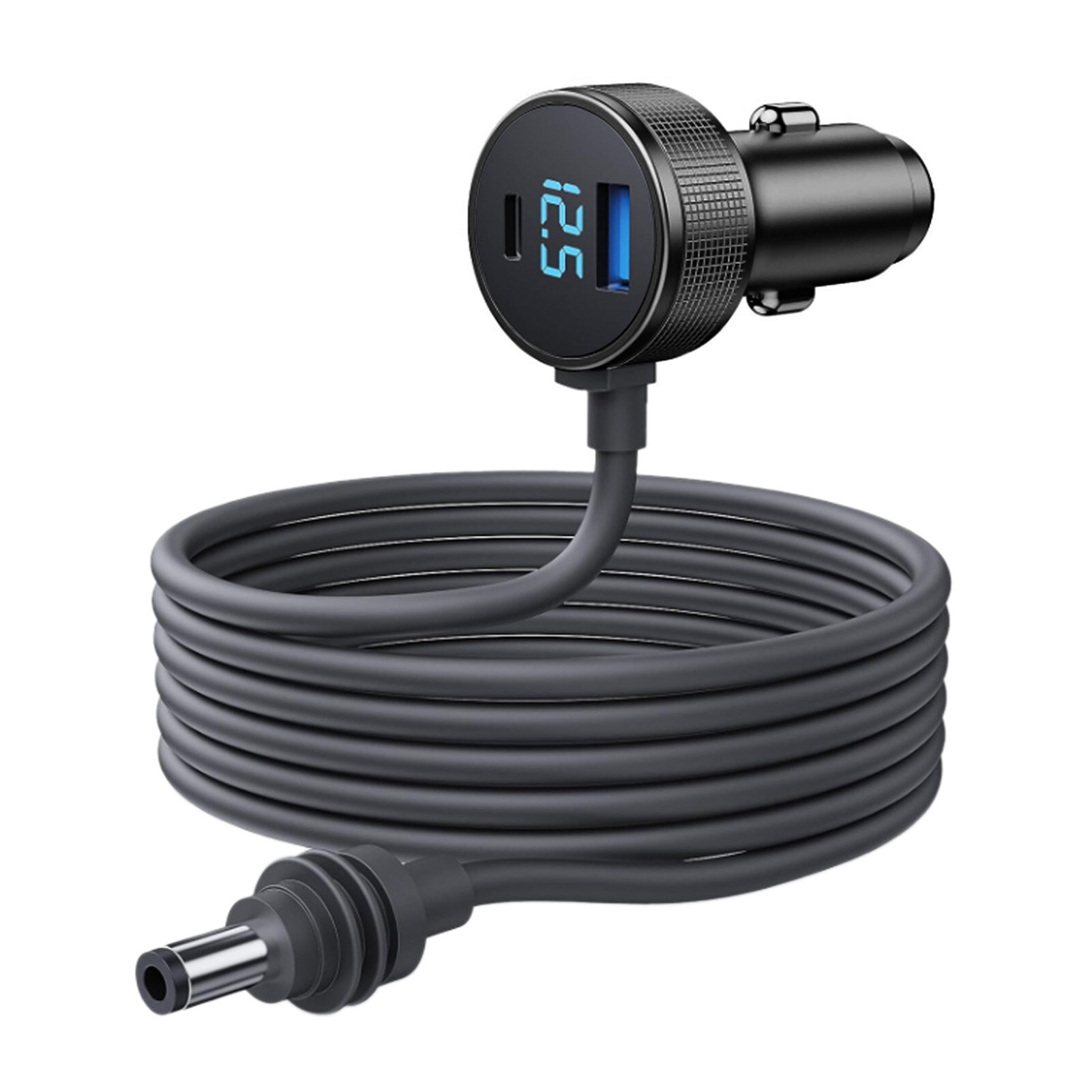Автомобильное зарядное устройство 3 в 1, кабель питания постоянного тока, адаптер прикуривателя 12 В-48 В с цифровым дисплеем USB C PD 140 Вт USB A 35 Вт Порты для грузовиков Автомобили 10 футов / 3,05 м