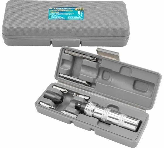 Отвертка ударная с набором бит и адаптером 8 предметов ILOFORCE