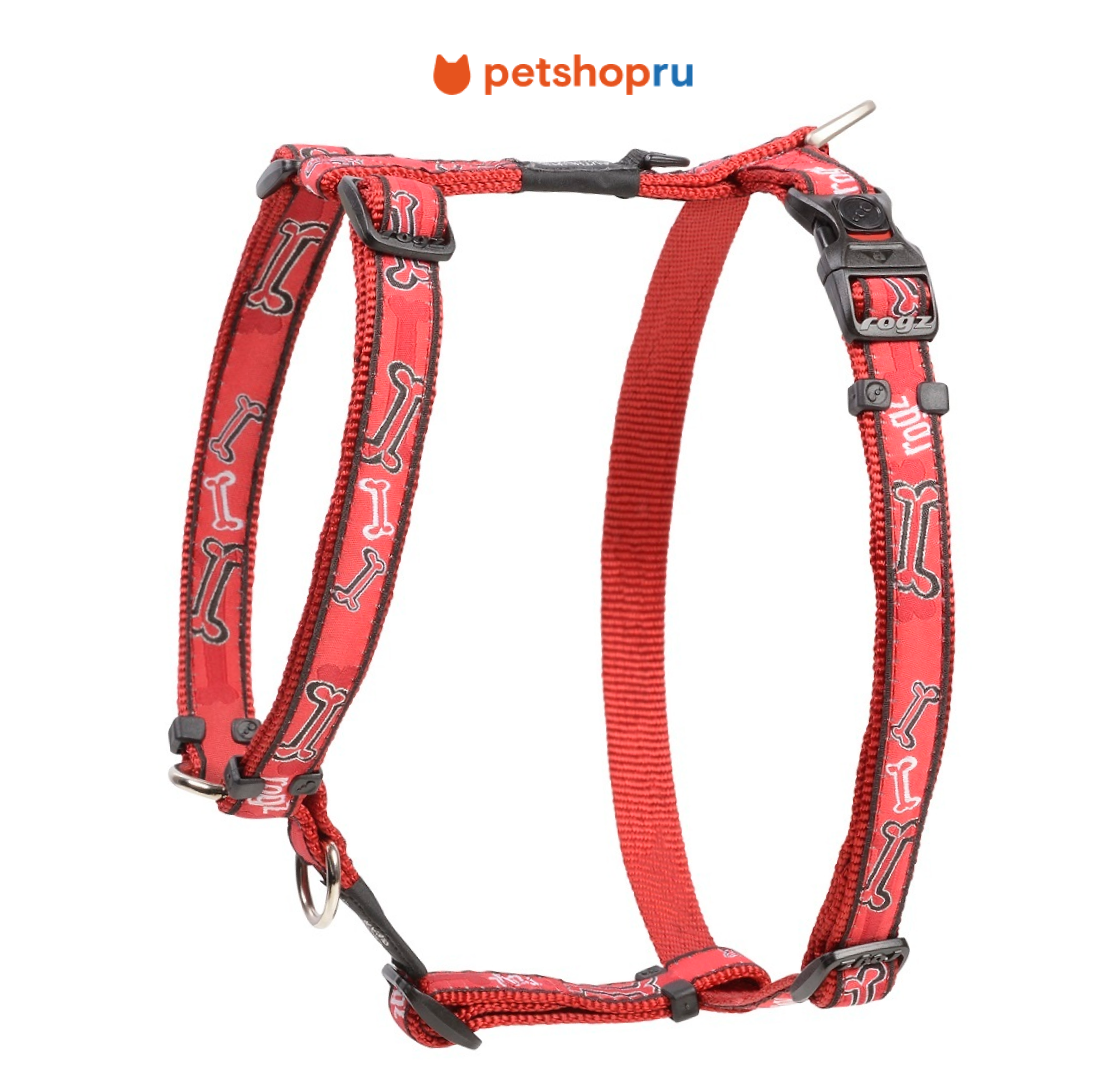 Rogz шлейка "Fancy dress", р-р M (32-52см), ш: 1,6 см, "Красные косточки"