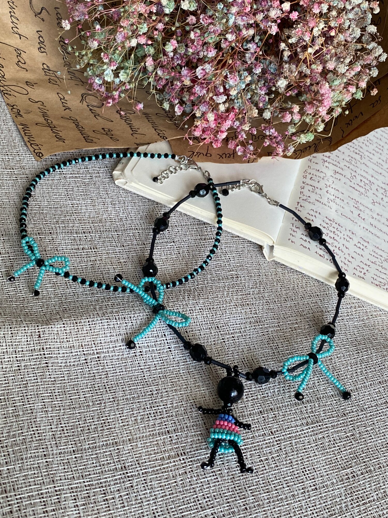 Чокер, шпинель синтетическая, бисер, агат синтетический, комплект