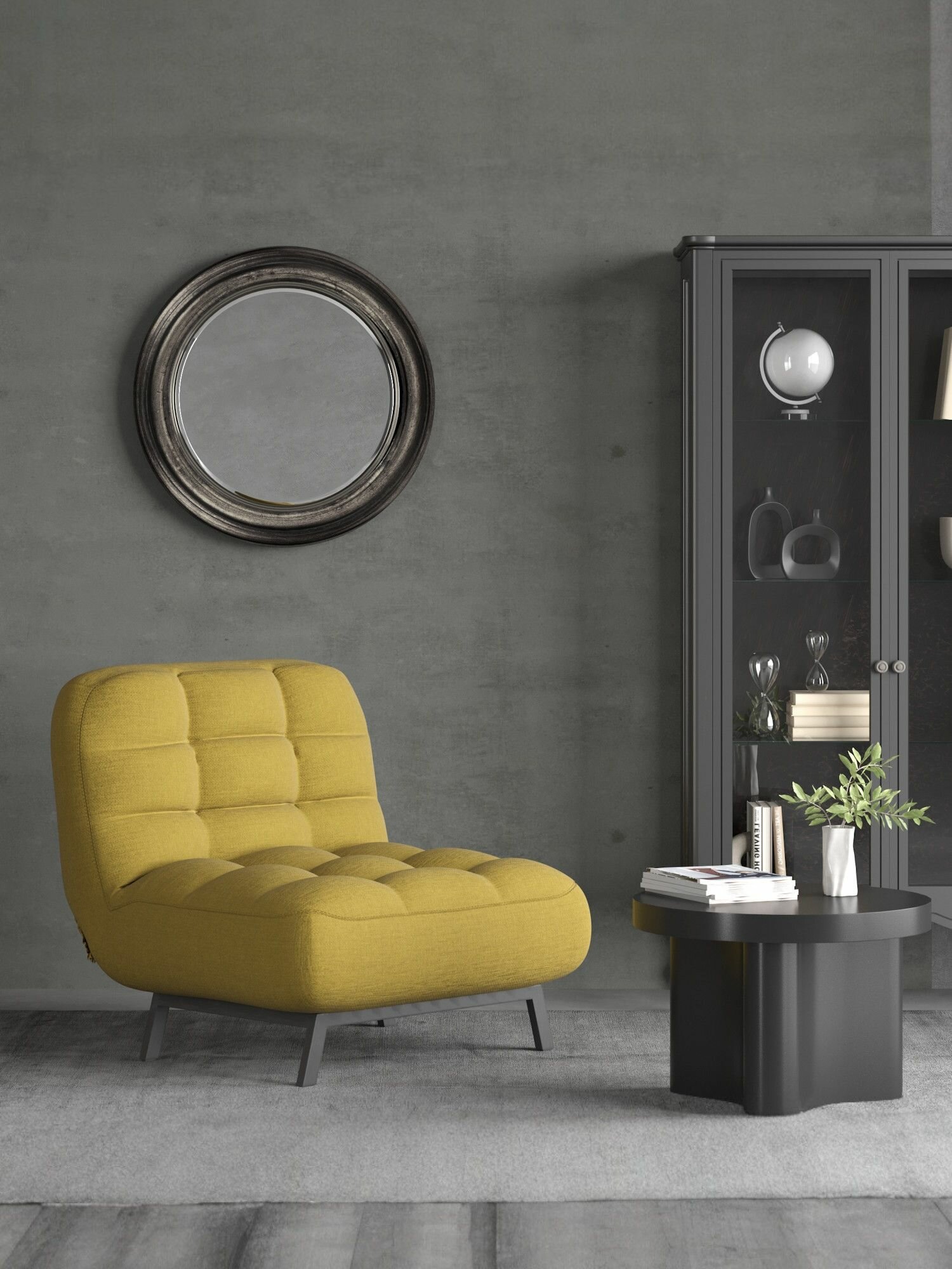 Кресло кровать раскладной Manons Maison Bricks, механизм Книжка (Клик-кляк), Трикотаж Желтый, 960х970х940