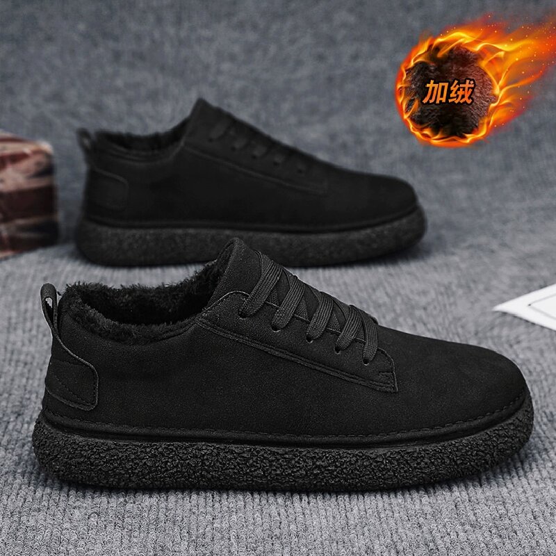 MOOCIE Мужские зимние ботинки с бархатной теплой хлопковой подошвой, мужские замшевые кожаные туфли, универсальные повседневные кроссовки, туфли для вождения с мягкой подошвой и бархатной спортивной обувью