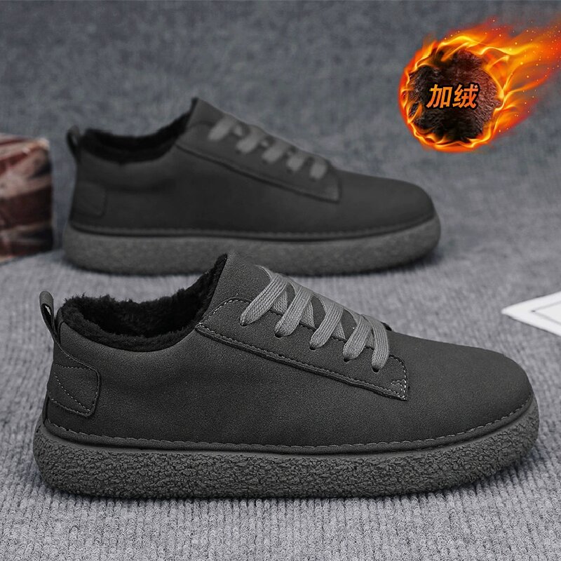 MOOCIE Мужские зимние ботинки с бархатной теплой хлопковой подошвой, мужские замшевые кожаные туфли, универсальные повседневные кроссовки, туфли для вождения с мягкой подошвой и бархатной спортивной обувью