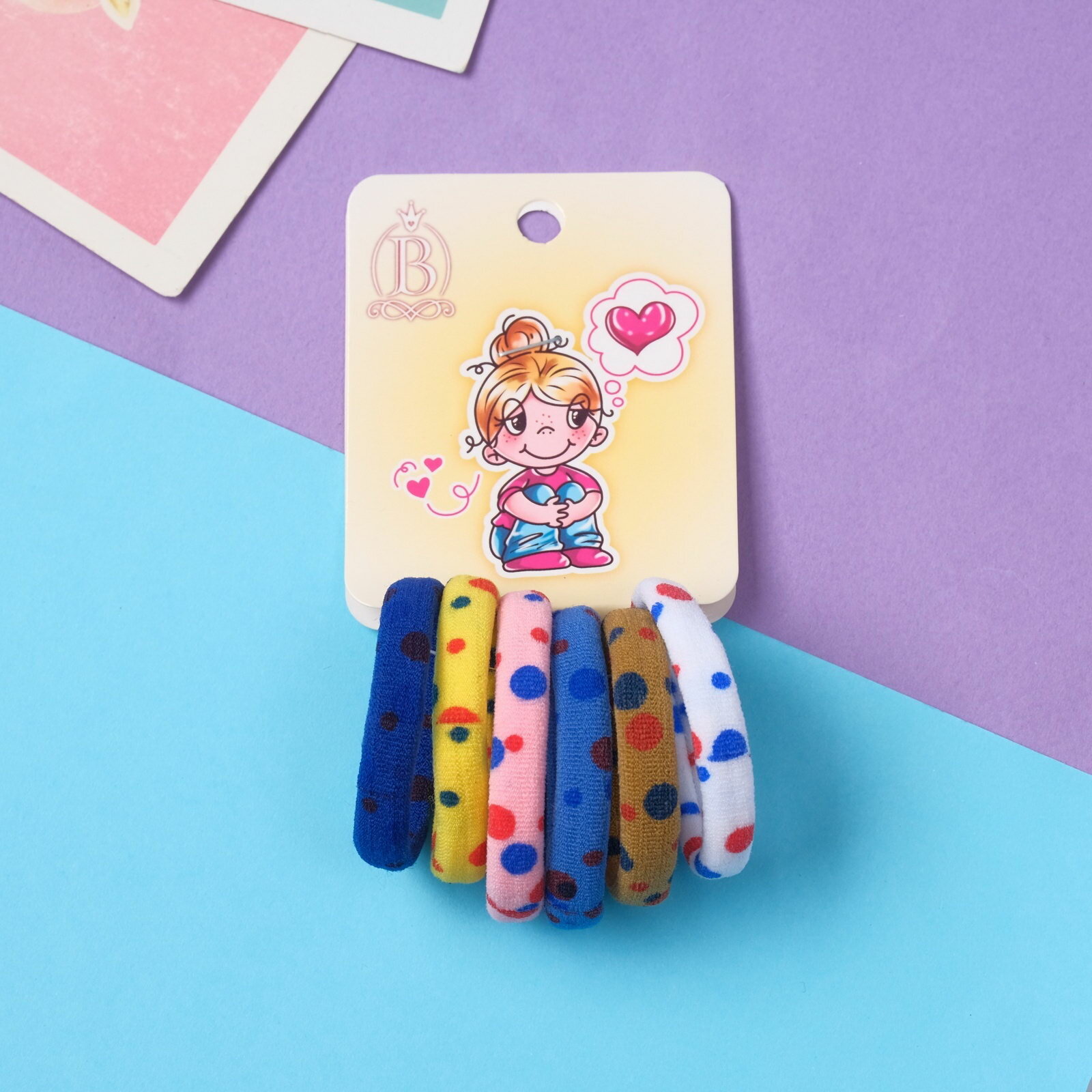 Резинки для волос "Амурные дела", набор 6 шт, мечты, 4 см, пятна, 6 шт.