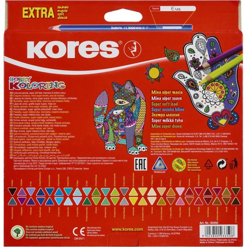 Карандаши цветные 50 цв. 3-гран. Kores 93350